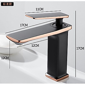 JCAKES Brass Black Gold Basin Faucet Bathroom Sink Faucets Hot Cold Water Mixer Crane Deck Mounted Single Handle Hole Bath Kitchen Tap (Color : Black1)