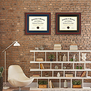 Minesaxel 15x18 Diploma Frames with 11x14 Blue Mat Display Documents 11 x 14 or 15 x 18 without Mat, 14x11 Cherry Red Frame for Wall Mounting