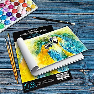 MUJINHUA Watercolor Paper, White, 140 lb, 6.1X8.7", 20 Sheets, Cold-Pressed, Acid-Free, Ideal for Watercolor Painting and Wet Media, Textured Paper Great and Sketchbook, Ideal for Kid, Beginners