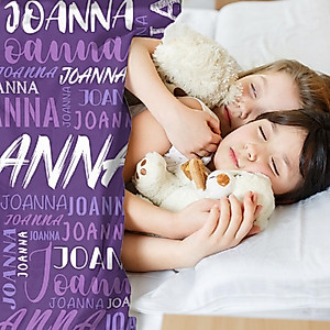 Husguciy Custom Blanket with Name, Personalized Purple Name Fleece Throw Blankets for Men Women Boys Girls Kids Baby, Customized Name Blanket Gifts for Chrismas Halloween Valentines Day