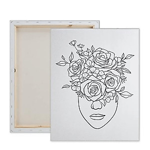 Essenburg Pre Drawn Canvas Flower Lady Paint Kit | Adult & Teen Sip and Paint Party Favor | DIY Date Night Couple Activity (S 8x10 CANVAS ONLY)