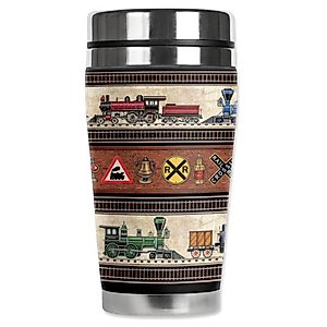 Mugzie Trains & Signs Travel Mug with Insulated Wetsuit Cover, 16 oz, Black