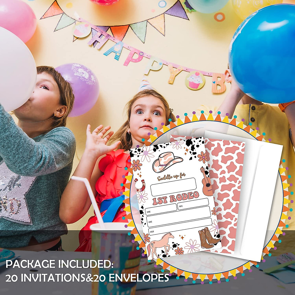 Grapehiker Unisex-Adults Birthday Party Invitation Set, 20 Cards with Envelopes, Multicolor, Includes Patterns and Lines for Writing Details