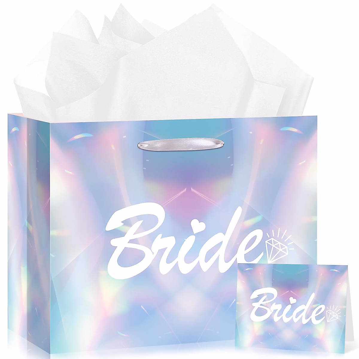 Bride Gift Bag Bridal Shower Gift Bags with Tissue Paper and Greeting Cards Christmas Bride Gift Wrapping Bag Engagement Wedding Shower Gift Bag for Bachelorette Party Anniversary Bride to Be Bags