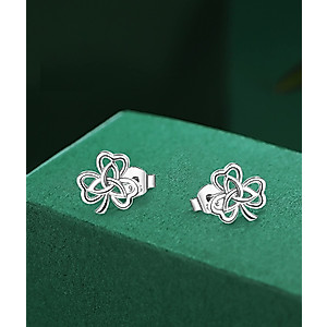 INFUSEU Shamrock Earrings Celtic Knot Stud Irish Jewelry for Women Sterling Silver Small Tiny Four Leaf Clover Little Teengirl Teen Adolescent Teenager Young 925 Gift 6mm