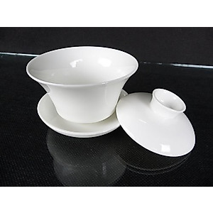 Moyishi Chinese Gaiwan Traditional Tea Cup Comprised of Cup, Saucer and Lid Sancai wan (White)
