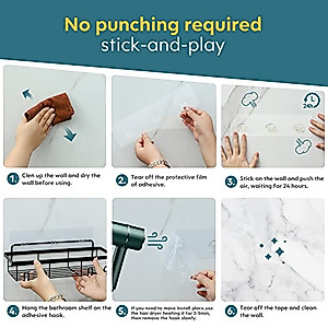 Shower Caddy, Shower Shelf for Inside Shower with 8 hooks, 4 Pack Adhesive Shower Organizer with Soap Holder and Toothbrush Holder,SUS 304 Rustproof Stainless Steel Shower Storage Shower Rack-Black