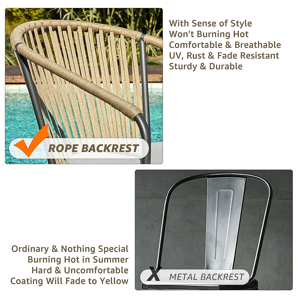 NATURAL EXPRESSIONS Outdoor Bistro Set, 3 Piece Patio Furniture Rocking Chairs Set of 2, No Assembly Required Balcony Porch Chair Metal Table 9" Thick Cushion for Backyard,Garden,Poolside,Deck, 350lbs