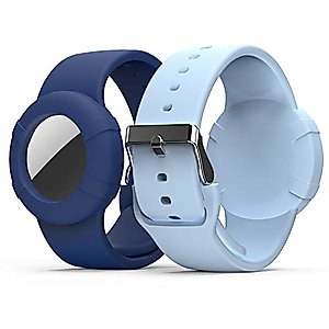 Air Tag Bracelet For Kids(2 Pack), Soft Silicone Air Tag Wristband Kids, Lightweight GPS Tracker Holder Compatible with Apple Airtag Watch Band for Child (Baby Blue & Navy Blue)
