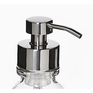 Clear Glass Soap Dispenser with Chrome Metal Pump - Wide Mouth 16oz Glass Bottle Includes Non Slip Bottom and Counter top Protector. (Clear/Chrome)