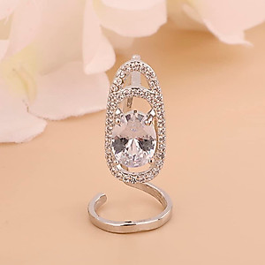 Xerling Silver Finger Nail Rings Bling Crystal Rings for Women Dainty Rhinestone Fingertip Rings Gem Stone Fingernail Rings Aesthetic Statement Rings for Teen Girls (Silver Stone)