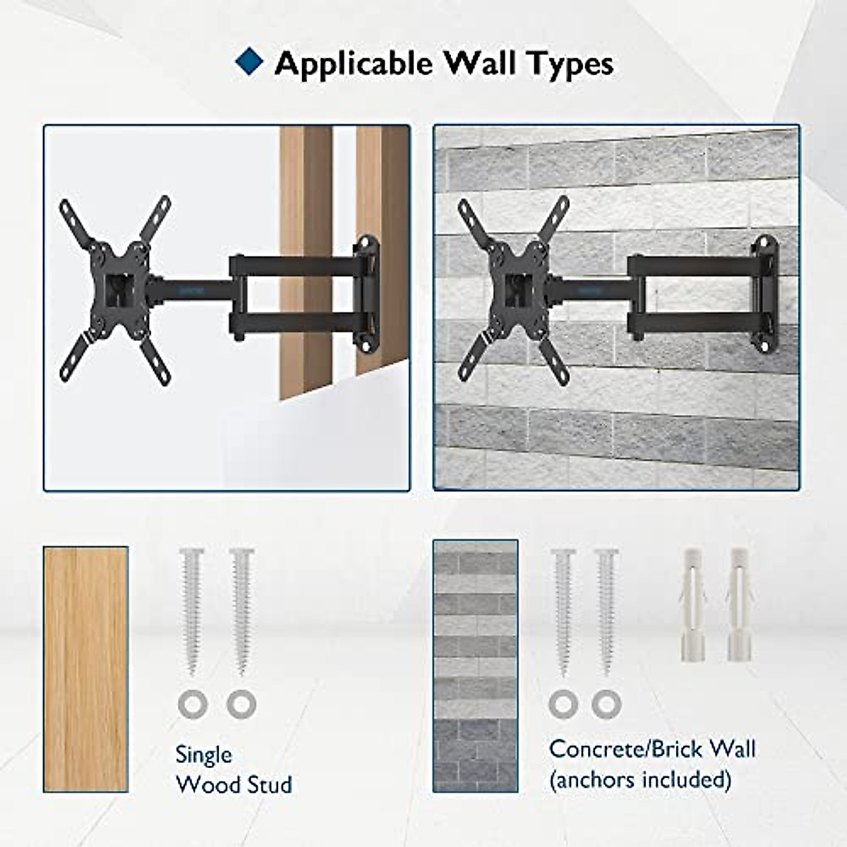 BONTEC Full Motion Articulating Arm TV Wall Mount for 13-43 Inch LED LCD OLED TVs, Tilt, Swivel & 360°Extension Rotation TV Monitor Wall Mount up to 44lbs, Max VESA 200x200mm, Bubble Level, Cable Ties