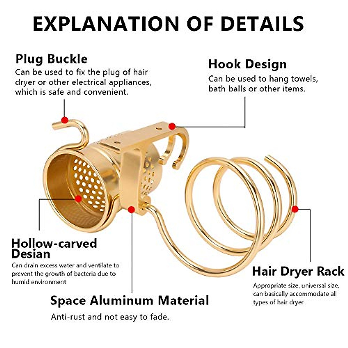 Hair Dryer Holder, Bathroom Hair Dryer Organizer Wall Mount Stand Hair Blow Dryer Hanging Rack Wall Mounted Organizer Multipurpose Rack(02)