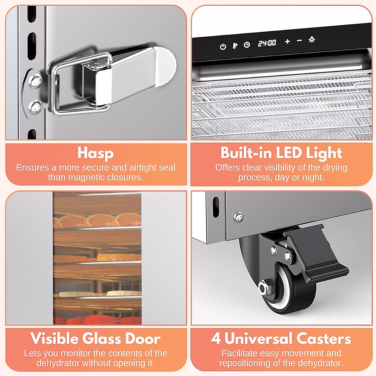 BriSunshine Commercial Dehydrator, 20-Layer Food Dehydrator with LED Light, 1600W, 24H Timer, Large Food Dryer Dehydrated for Homemade Jerky, Fruits, Dog Treats, Vegetables, Herbs, and Snacks