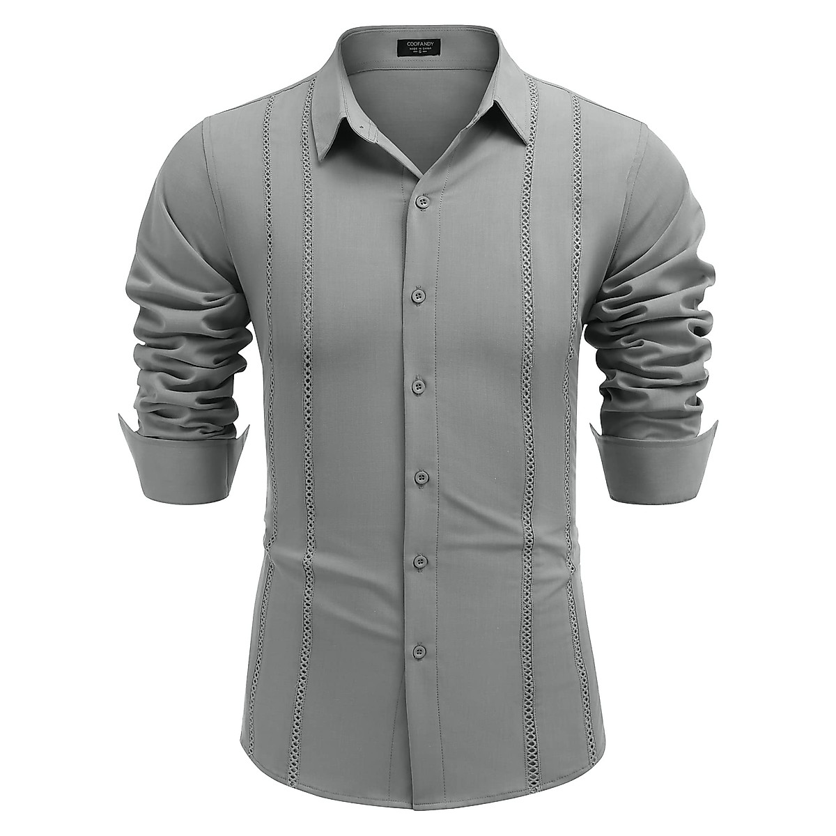 COOFANDY Men's Cuban Guayabera Shirts Casual Long Sleeve Button Down Shirt Summer Beach Tops Grey