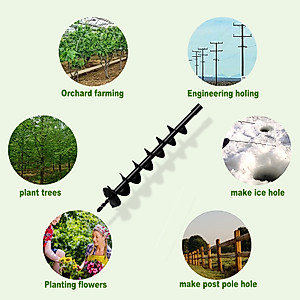 LONGRUN Earth Auger Drill Bit for Garden Fence Post, 4" x 31.5" Post Hole Auger, 0.79”(20mm) Inner Shaft Auger Bit for Planting Trees and Bedding, Bulbs, Seedlings, Gardening, Large Fencing Digger