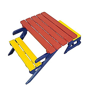 Kids Study Table and Chairs Set, Multi-Functional Children Activity Desk with 2 Bench, Indoor Outdoor Safe Steady Kid-Sized Furniture Children Table and Chair Set (Blue+red+yellow, 3 in 1)