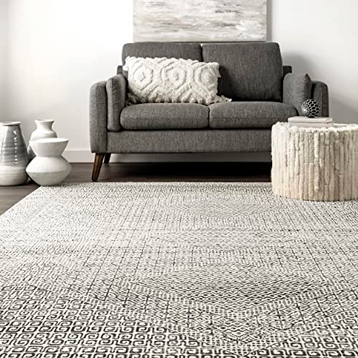 nuLOOM Abstract Tribal Machine Washable Area Rug, 5x8, Grey