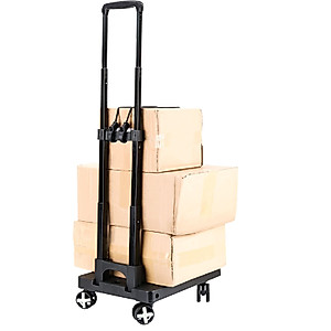 MAHIONG Folding Hand Truck, 110 Lbs Load Capacity Portable Luggage Cart with 4 Wheels, Bungee Cords and Bag, Solid Construction Utility Folding Hand Truck Dolly for Luggage Travel Shopping Moving