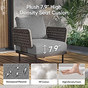 WOWT Modular Sectional Sofa, Convertible L Shaped Couch Set with Rattan Armrest,Modern Modular Sectional Sofa, 5-Seater Corner Sectional Sofa for Living Room,Apartment,Garden,Gray