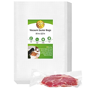 Moretoes 200pcs Vacuum Sealer Bags, Food Saver Bags Quart 8" x 12", BPA Free, Pre-cut Commercial Grade Vac Bags for Food Storage, Meal Prep or Sous Vide