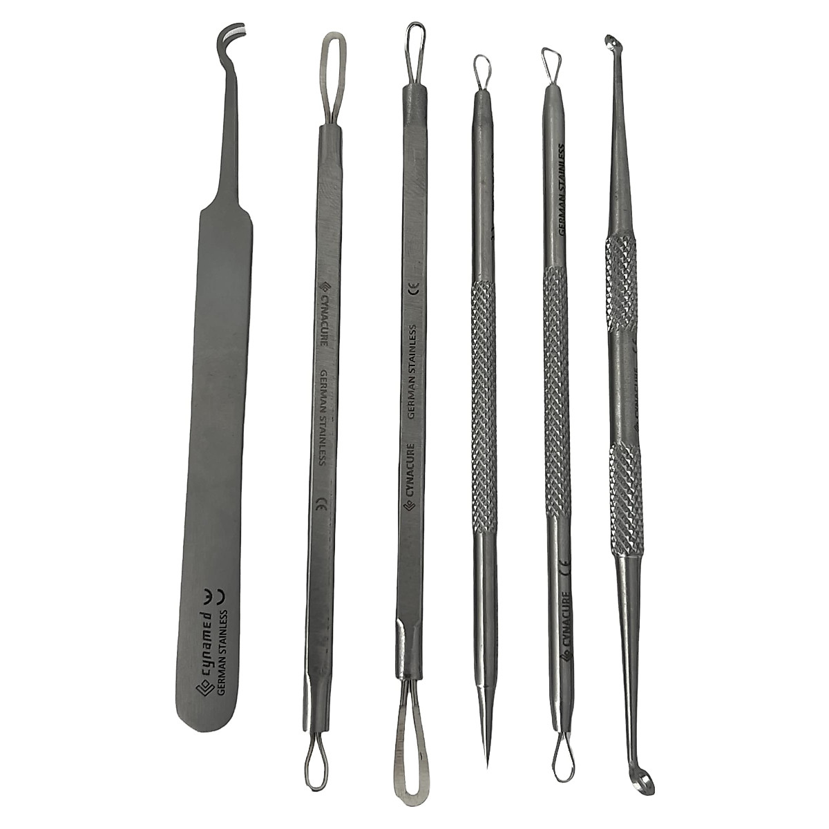 German Stainless Professional set of 6- Blackhead Remover Comedones Extractor Acne Removal Kit for Blemish,Whitehead Popping, Zit Removing for Nose Face Tools-Blackhead Removal w/zipper Leather case