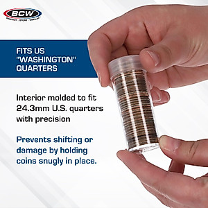 BCW Clear Quarter Coin Tubes with Screw-On Cap, Each Holds 40 Quarters (10-Tubes Total)