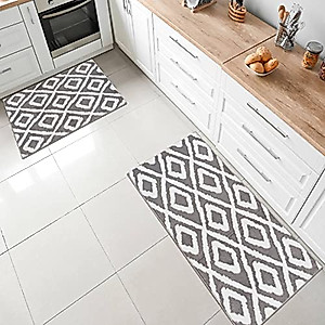 The Sofia Rugs Kitchen Rug Set 2 Piece Absorbent, Non-Slip Kitchen Mats for Floor - Washable Kitchen Runner Rugs and Mats for Bathroom, Laundry Room, Farmhouse Style Gray, 48x20in/30x20in