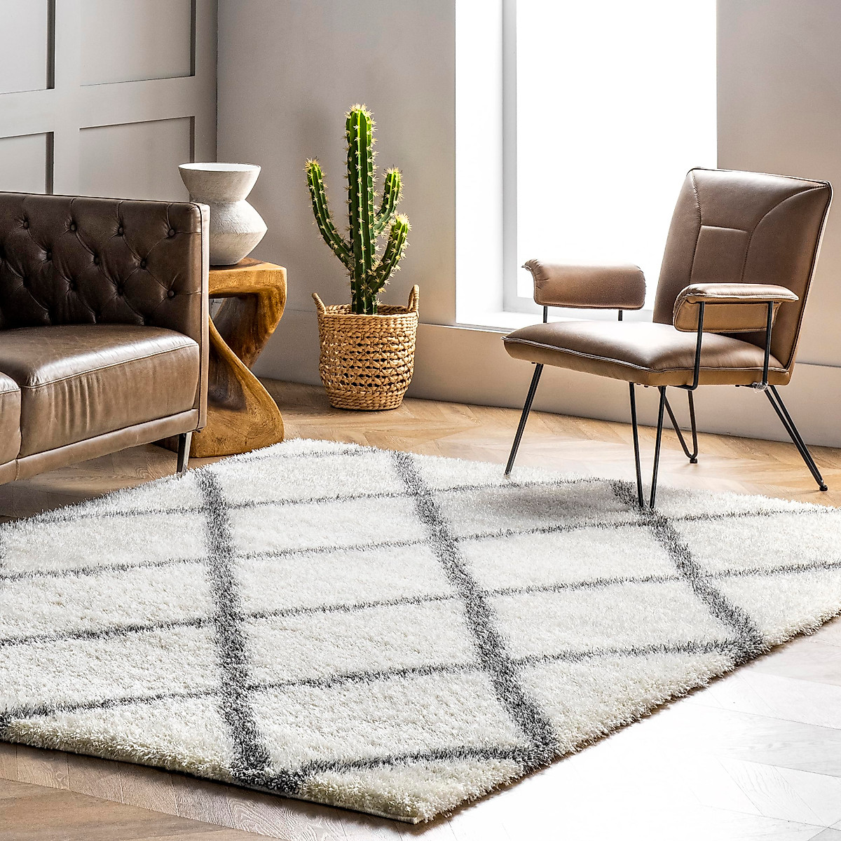 nuLOOM Machine Made Diamond Shag Area Rug, 5x8, Gray