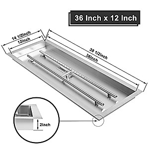 GASPRO 36 x 12 Inch Drop-in Fire Pit Pan and Burner, Natural Gas & Propane Fire Pit Insert with H-Burner, Heavy Duty 304 Stainless Steel, Mounting Plates Included