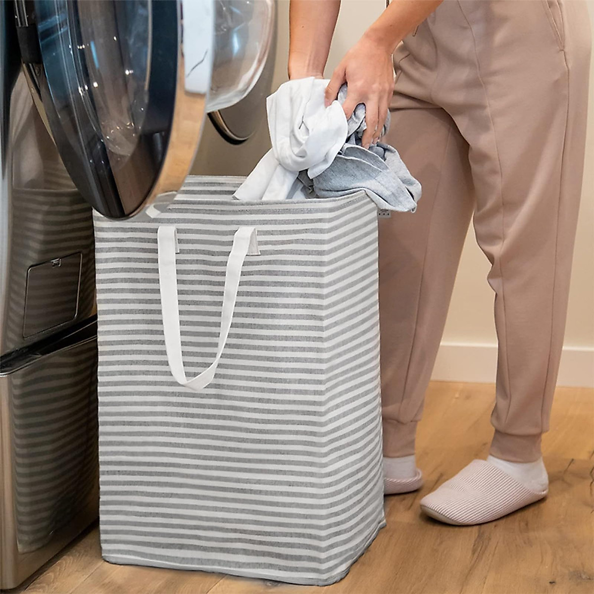 Dafape Laundry Basket, 75L Large Laundry Hamper Clothes Hamper with Handles Collapsible Tall Laundry Bin for Bedroom Bathroom Dirty Clothes Closet Foldable (Gray)