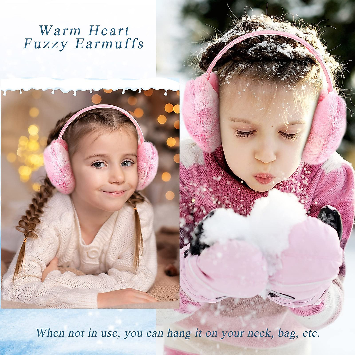 2 Pairs Valentines Day Heart Earmuffs for Girls Women Heart Ear Muffs Plush Fluffy Girl Warm Ear Muffs Toddler Kids Cute Ear Muffs for Winter Valentines Gift Holiday Birthday Gift Outdoor