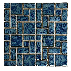 Tenedos TGLFD-RDM-PL Seawater Bluish Green Random Sized Porcelain Glazed Pool Mosaic Floor and Wall Tile for Backsplash, Kitchen, Bathroom, Swimming Pool (1 Sheet)
