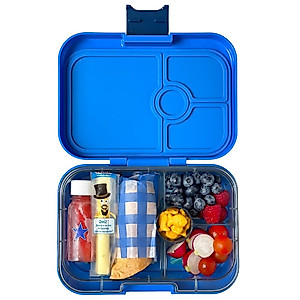 Yumbox Leakproof Bento Box Panino: 4-Compartment Kids & Adults Bento; Perfect for Sandwich Packed Lunch; Compact 8.5x6x1.8; Healthy Portions (Surf Blue with Polar Bear Removable Tray)