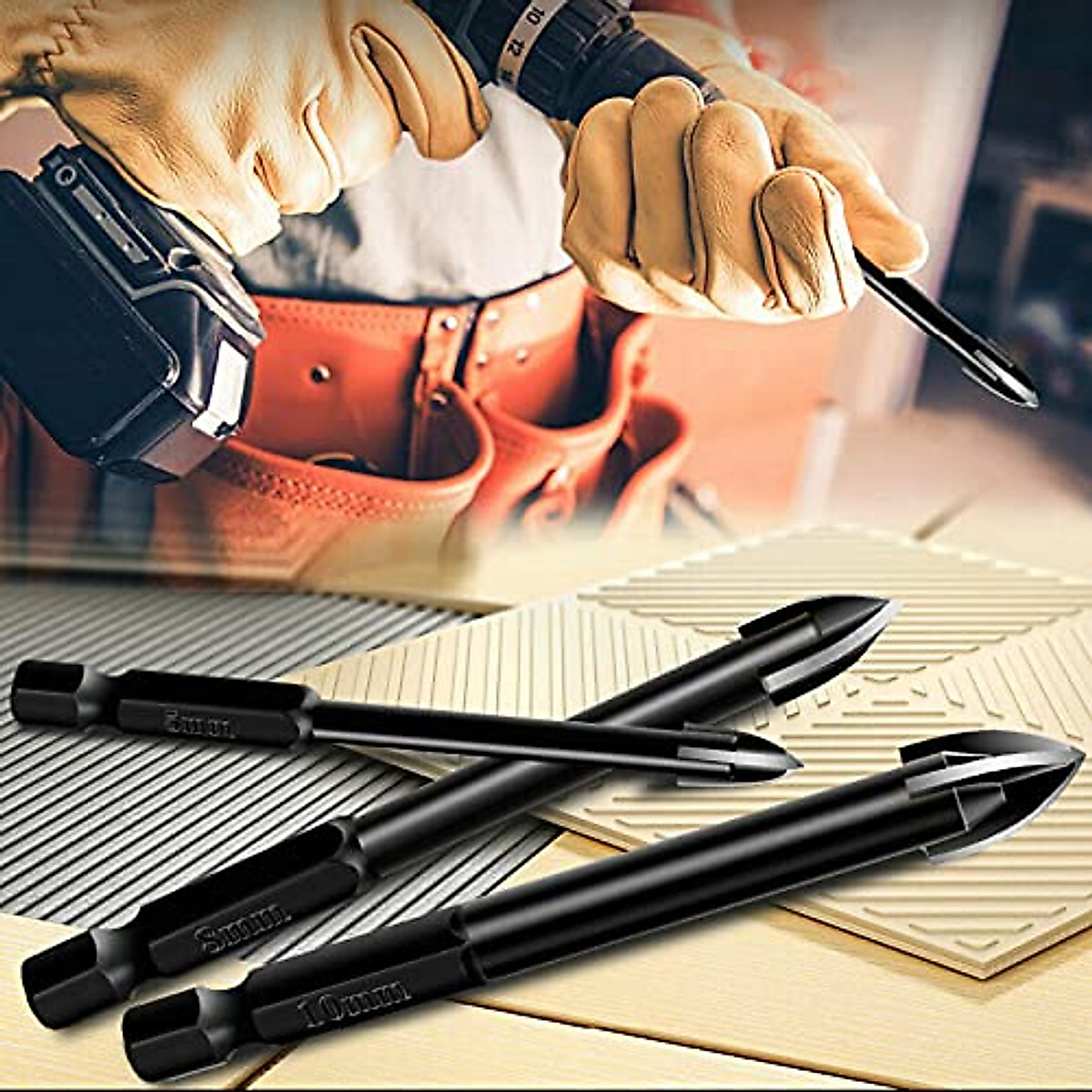 MOOKEENONE 6Pcs* Drill Bits, Tipped Ceramic Tile Cutter with 1/4" Hex Shank Triangle Hole Drill for Concrete Wall Glass