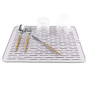 LeMuna Silicone Dish Drying Mat, Kitchen Sink Mat Non-Slip Easy Clean Heat-resistant, Dish Drainer Mat for Kitchen Counter, Sink, Refrigerator or Drawer liner (12" x 16")