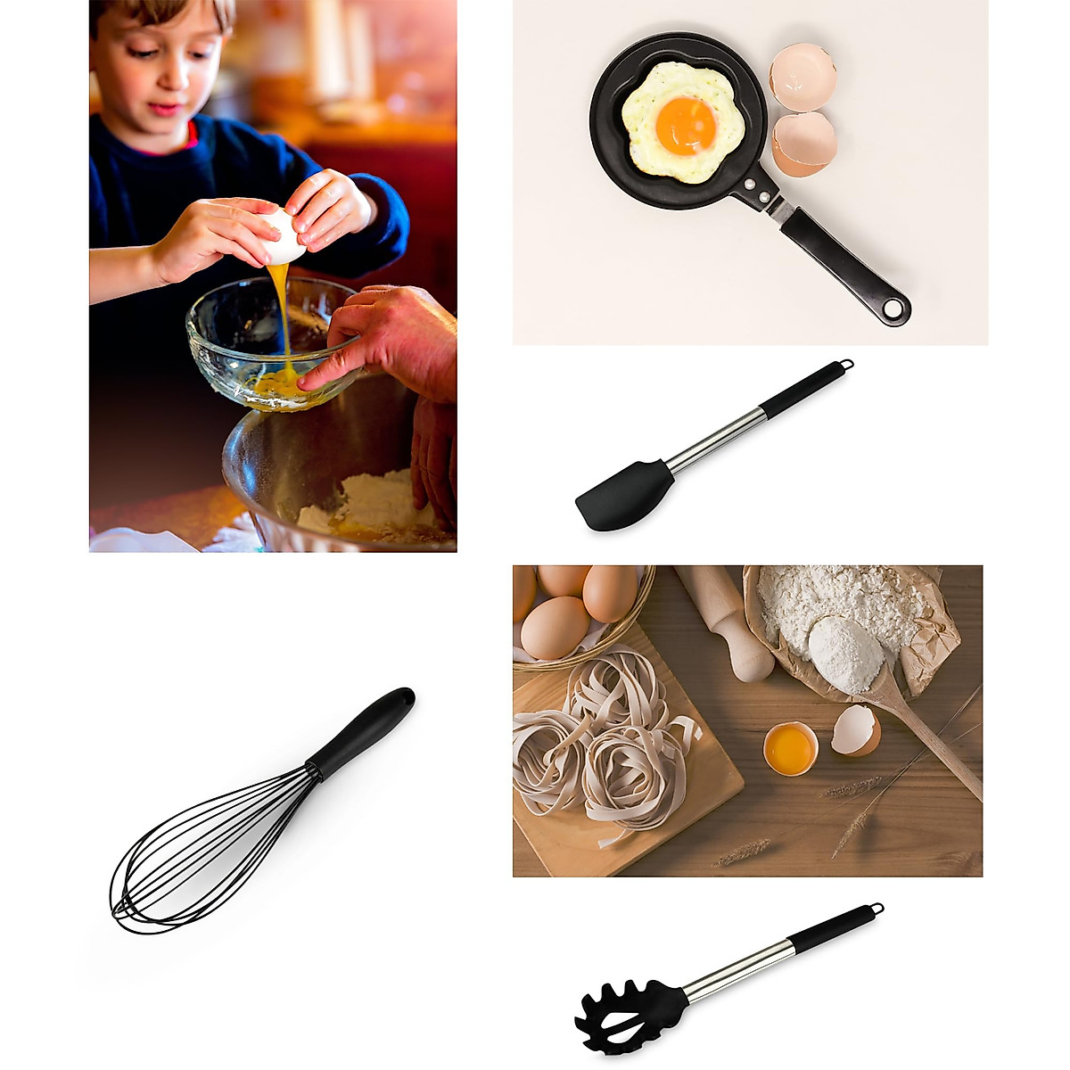 15 Pieces Silicone Kitchen Utensil Set with Holder | Non Slip Stainless Steel Cooking Tool |Spatulas, Spoon, Ladle, Pasta Server, Turner, Tongs, Whisk & More | Heat Resistant 446°F | BPA Free (Black)