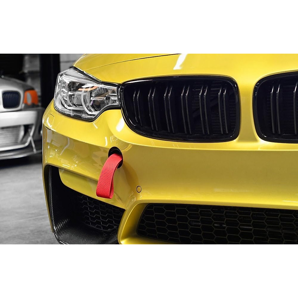 iJDMTOY Sports Red Appearance Racing Style Nylon Tow Strap Universal Fit Compatible with Front or Rear Bumper