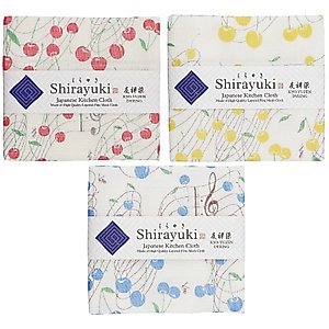 Shirayuki Japanese Kitchen Cloth KYO-YUZEN Cherry Music. Set of 3. Made Layered Fine Mesh Cloth. Dish Wipe, Table Wipe, Hand Wipe. Made in Japan (Cherry Music Set)