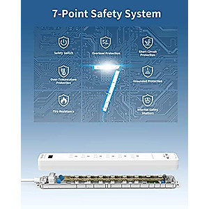 Extension Cord 25 ft, Power Strip Long Cord, NTONPOWER Heavy Duty Surge Protector Power Strip, 6 Outlet 2 USB,1875W / 15A Circuit Breaker, 1080 Joules, Wall Mount for Office Garage Kitchen Workbench