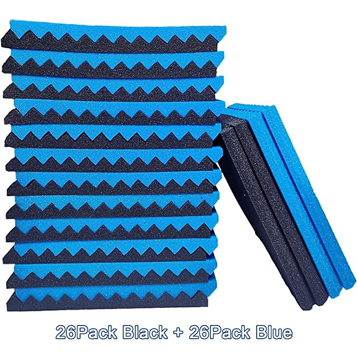 HJGFK2018 52 Pack Acoustic Foam Panels,1" x 12" x 12" Black/BLUE Acoustic Wedge Studio Foam Sound Absorption Wall Panels