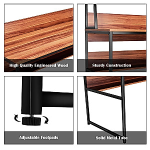 Tangkula Computer Desk with Hutch & Bookshelf, 47 Inches Space Saving Writing Study Table Home Office Desk, PC Laptop Table Workstation with w/ 3 Open Storage Space & Bottom Bookshelf (Brown)