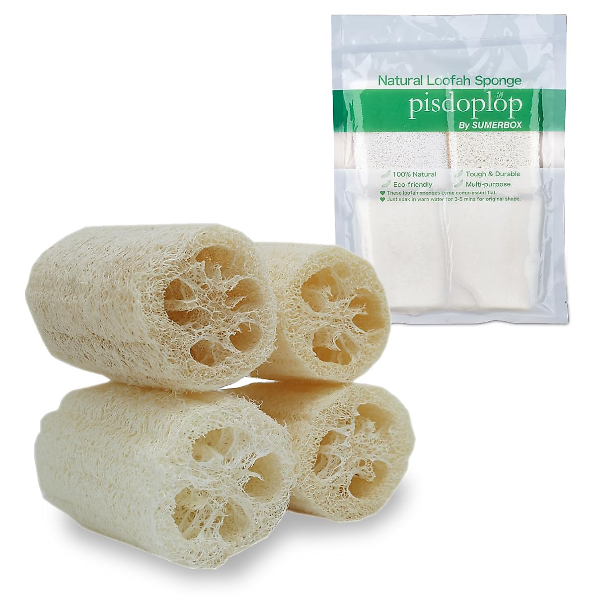 pisdoplop 4" Natural Loofah Exfoliating Body Sponge Scrubber for Skin Care in Bath Spa Shower Pack of 4