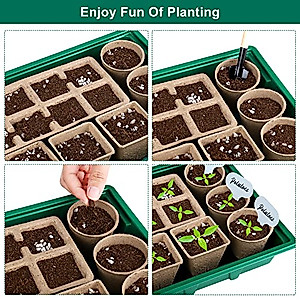 Hahood 6 Sets Cells Seed Starter Tray Kit with Humidity Dome and Base Seed Starter Peat Pots Germination Trays Including Plastic Plant Growing Trays for Indoor Outdoor Gardening, Green