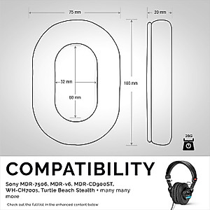 Brainwavz Perforated Replacement Earpads for Sony MDR 7506, V6 & CD900ST with Memory Foam Ear Pad & Suitable for Other On Ear Headphones (Black)