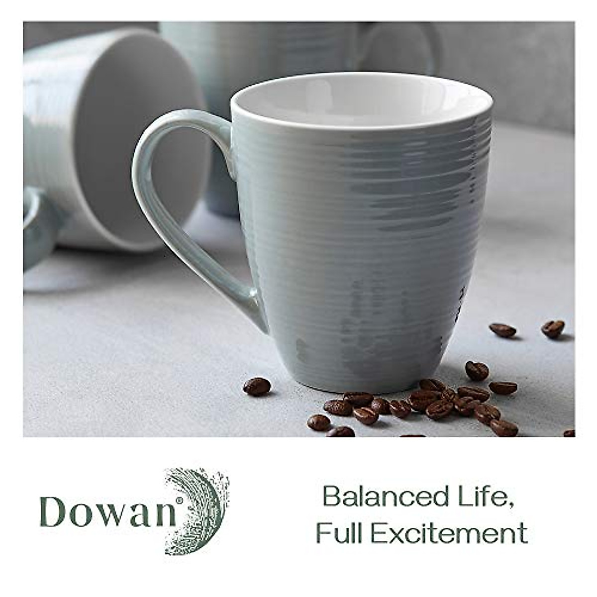 DOWAN Coffee Mugs, Coffee Mugs Set of 6, 17 Oz Ceramic Coffee Cups with Handle, Hot Cocoa Mugs, Mug Sets, Large Coffee Mug for Coffee Tea, Party, Gray