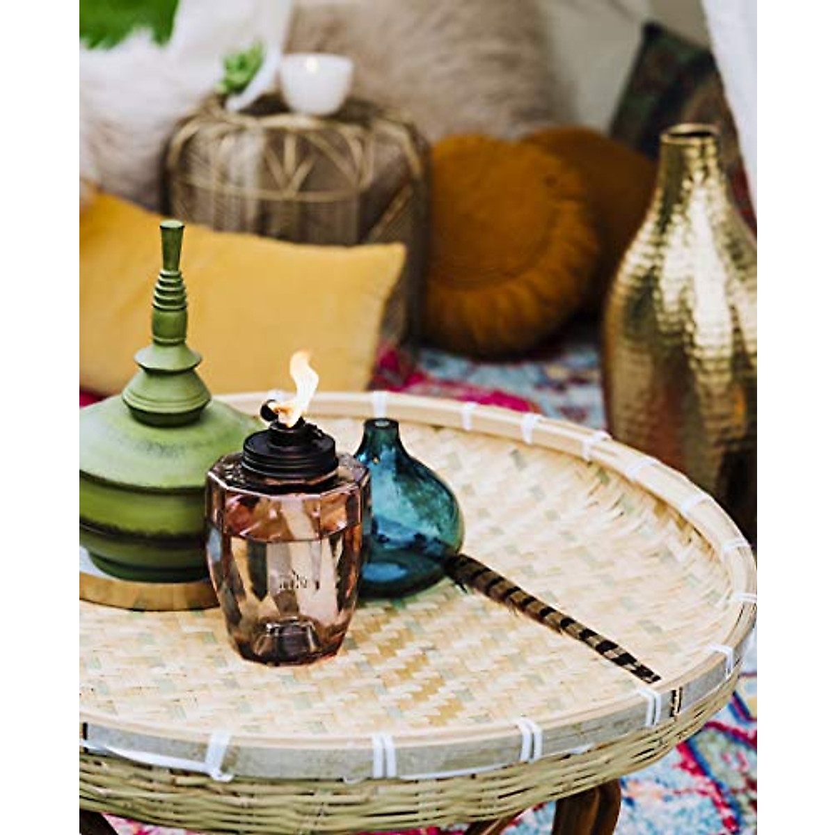 TIKI Brand Adjustable Flame TIKI Torch Glass Pink - Outdoor Decorative Lighting for Patio, Backyard, Lawn, 64 in, 1118019,Red