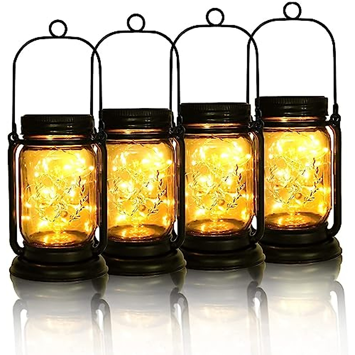 Yeuago 4 Pack Solar Garden Lantern Outdoor Backyard Decor Hanging Mason Jar Solar Lights with 30 Led Lights Retro Design Waterproof Garden Decor for Garden