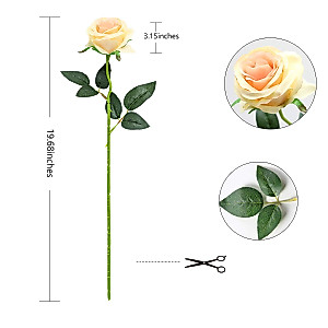 Tifuly 12Pcs Champagne Rose Artificial Flower, Realistic Single Stem Fake Silk Rose Bouquet for Wedding Party Home Centerpiece Hotel Office Decor
