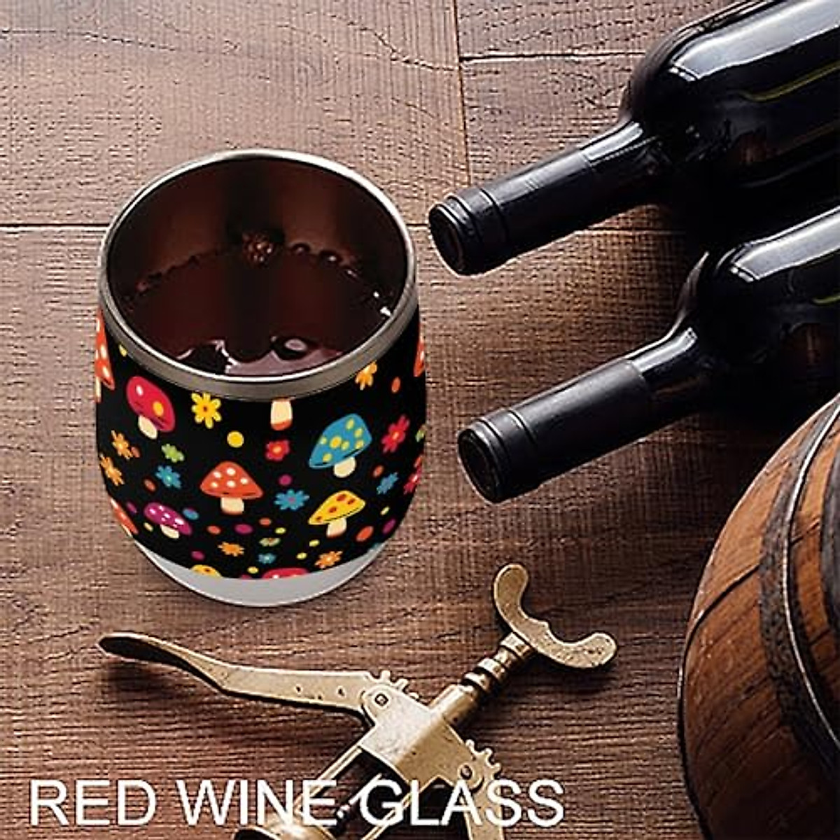 Rainbow Mushroom Funny Wine Tumbler 12 Oz Stainless Steel Insulated Mug Double Wall Water Cup with Lid